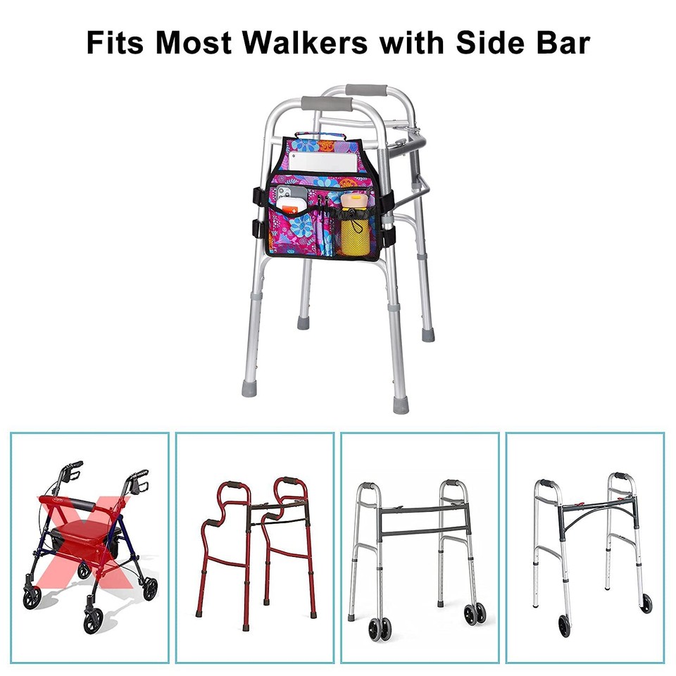 Side Walker Bag Walker Accessories Bag w/Cup Holder Folding Walker ...