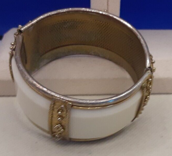 VTG Hinged Bangle Bracelet goldtone and faux ivory(acrylic) insets 80’s ...