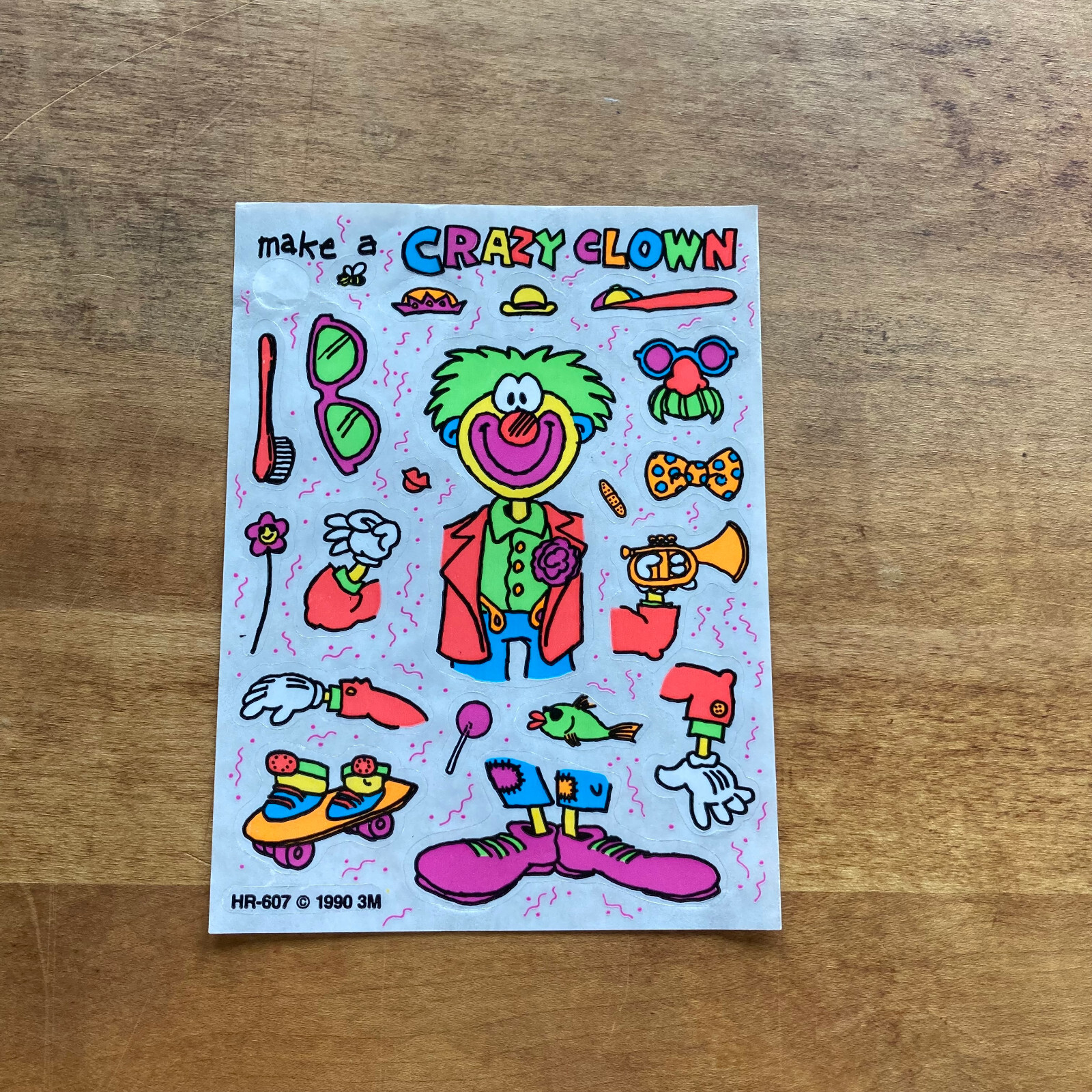 Make A Crazy Clown Neon Vintage 3M Sticker Sheet 1990 | eBay