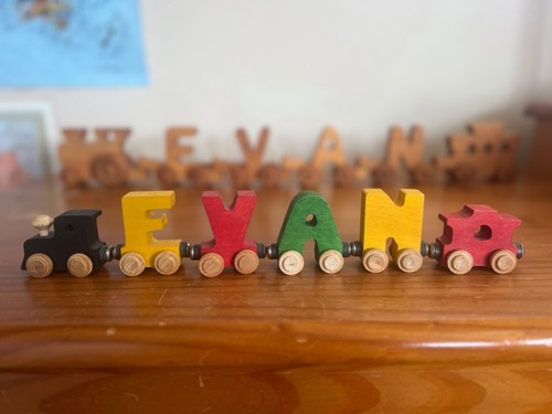 Two Beautiful Wooden Train Amish Handcrafted Children’s Toy letters ...