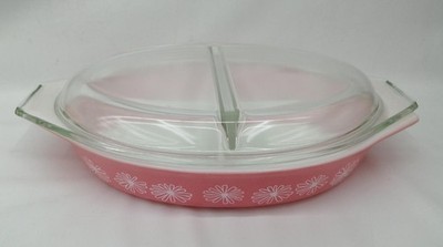 PYREX Pink Daisy Pattern Divided Casserole with Glass Lid | eBay