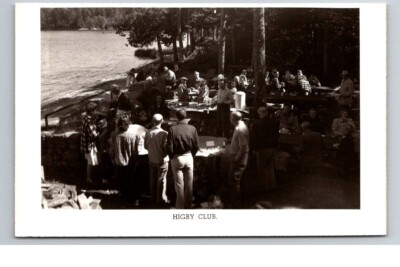 Big Moose Lake, Adirondacks NY RPPC postcard, Higby Club, people dining ...