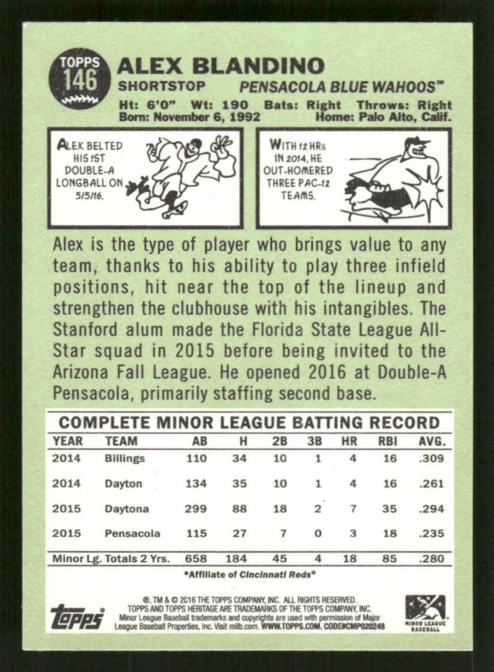 2016 Topps Heritage Minor League Alex Blandino IP Auto Signed #146 Card ...