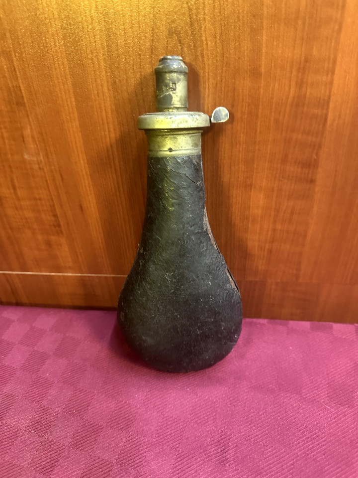 Super Rare 1850's James Dixon & Sons Brass and Leather Powder Flask ...
