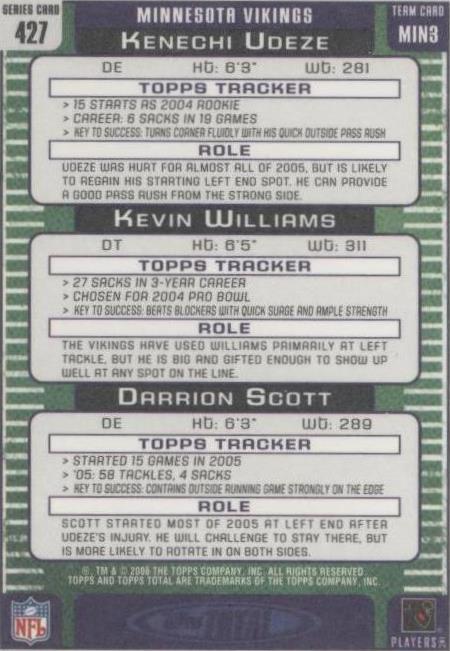 2006 Topps Total Darrion Scott Kenechi Udeze Kevin Williams #427 for ...