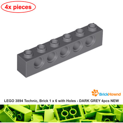 LEGO 3894 Technic, Brick 1 x 6 with Holes - DARK GREY 4pcs NEW | eBay ...