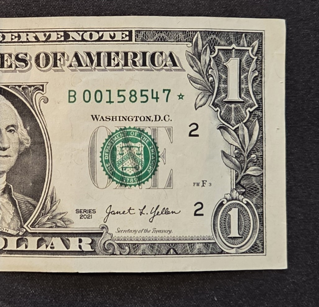 Star Note, 500K Run, Miscut, Fancy Serial Number, $1 Bill, 2021 Series ...