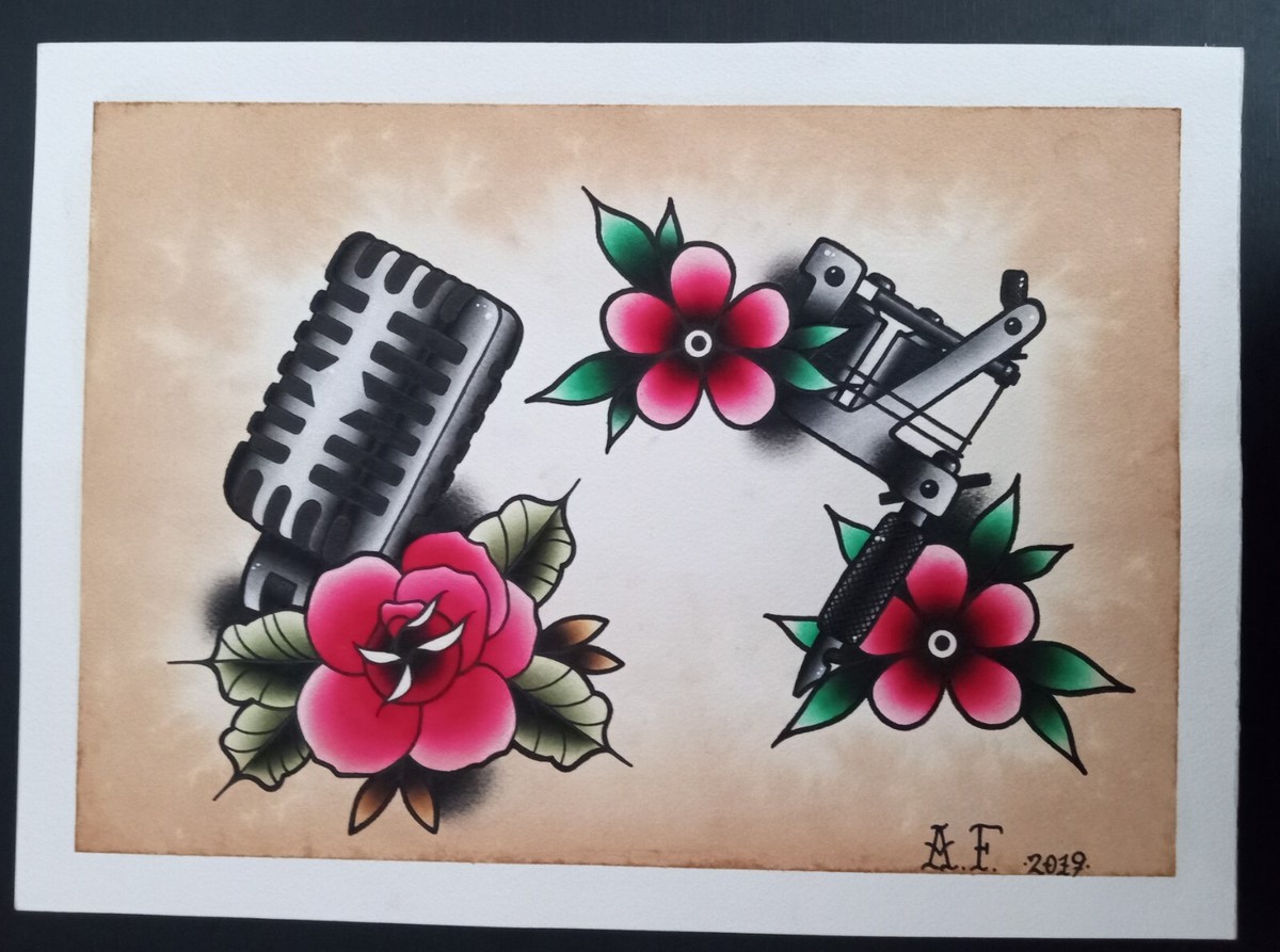 Traditional Tattoo Machine Drawing
