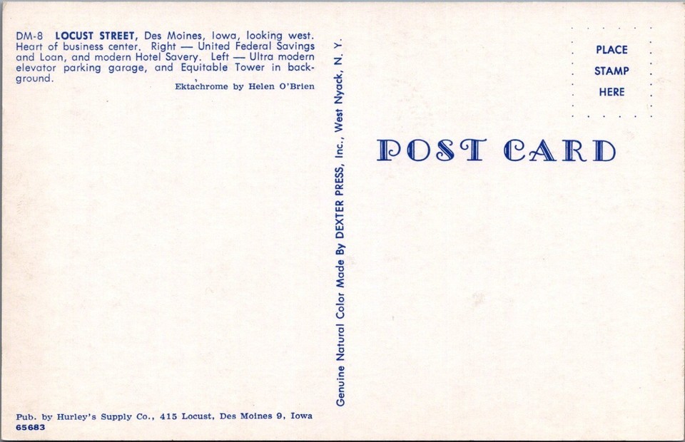 Locust Street Des Moines Iowa Hotel Savery Fire Hydrant 1950s Autos ...