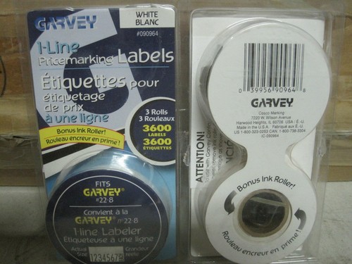 Garvey One-Line Price WHITE Labels for #22-8 Bonus Ink Roller 3 Rolls ...