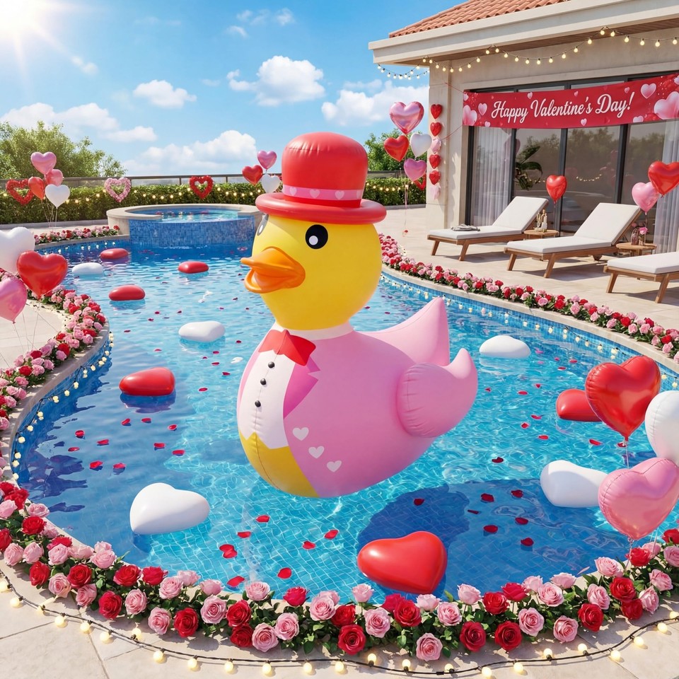 1 PC 4 ft Valentine's Day Inflatable Duck Float Large Blow up Giant ...