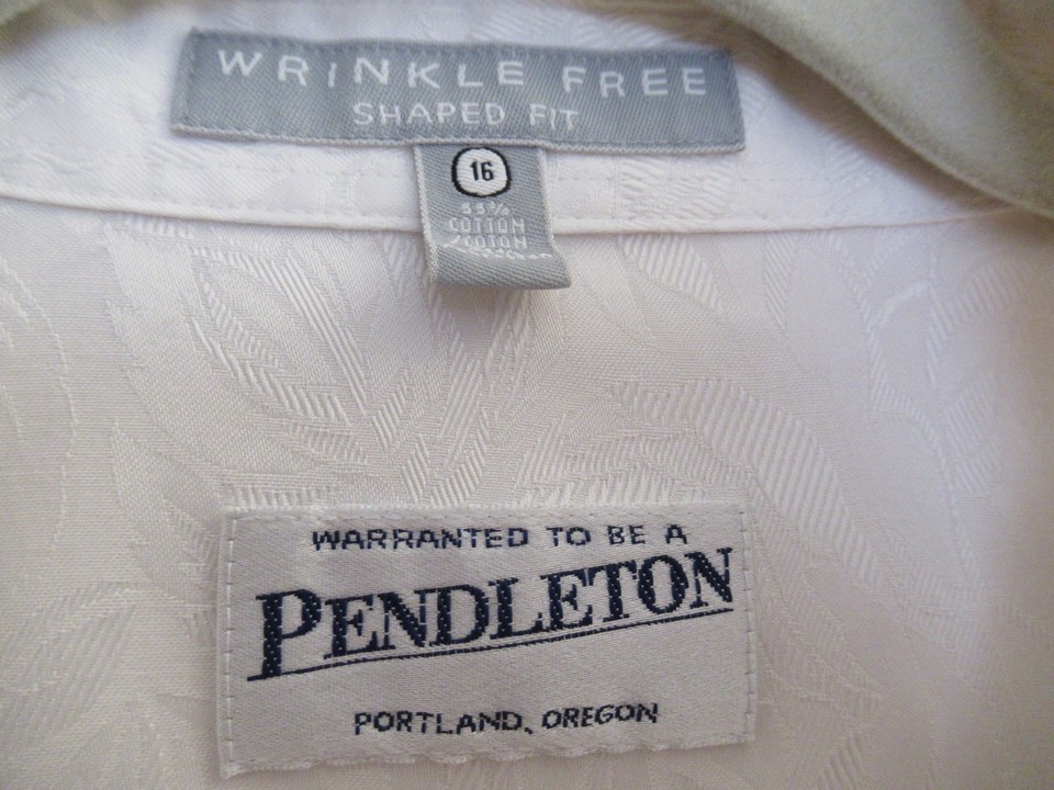 Pendleton Shirt Blouse in Floral White on White Ruffle Front Shaped Fit ...