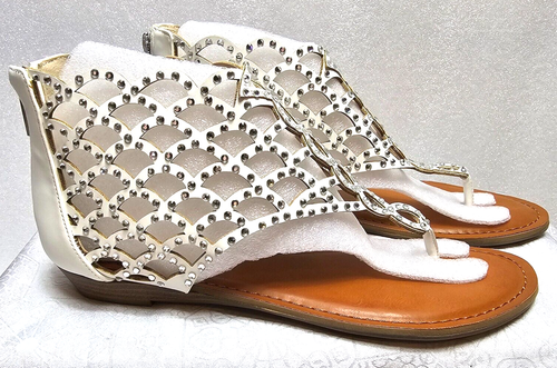 Zigi Soho Flat Women's Rhinestone Sandals Shoes w/Box - White, Size 10M ...