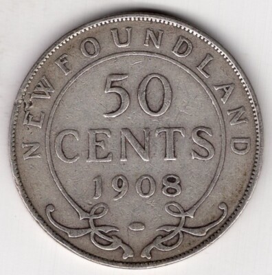 NEWFOUNDLAND 1908 CANADA FIFTY 50 CENTS EDWARD VI STERLING SILVER COIN ...