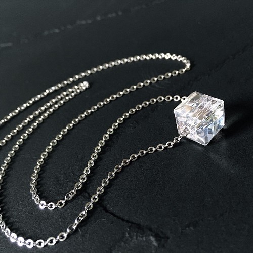 Crystal Cube Necklace Single Faceted Clear Bead on 16" Stainless Steel Chain | eBay