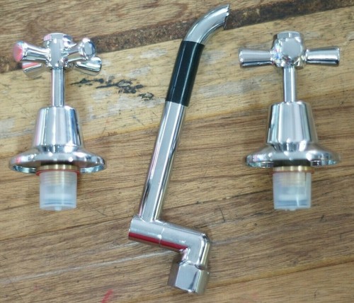 Laundry Tap Spindle Set With Chrome Tap Handles & Chrome Flanges | eBay
