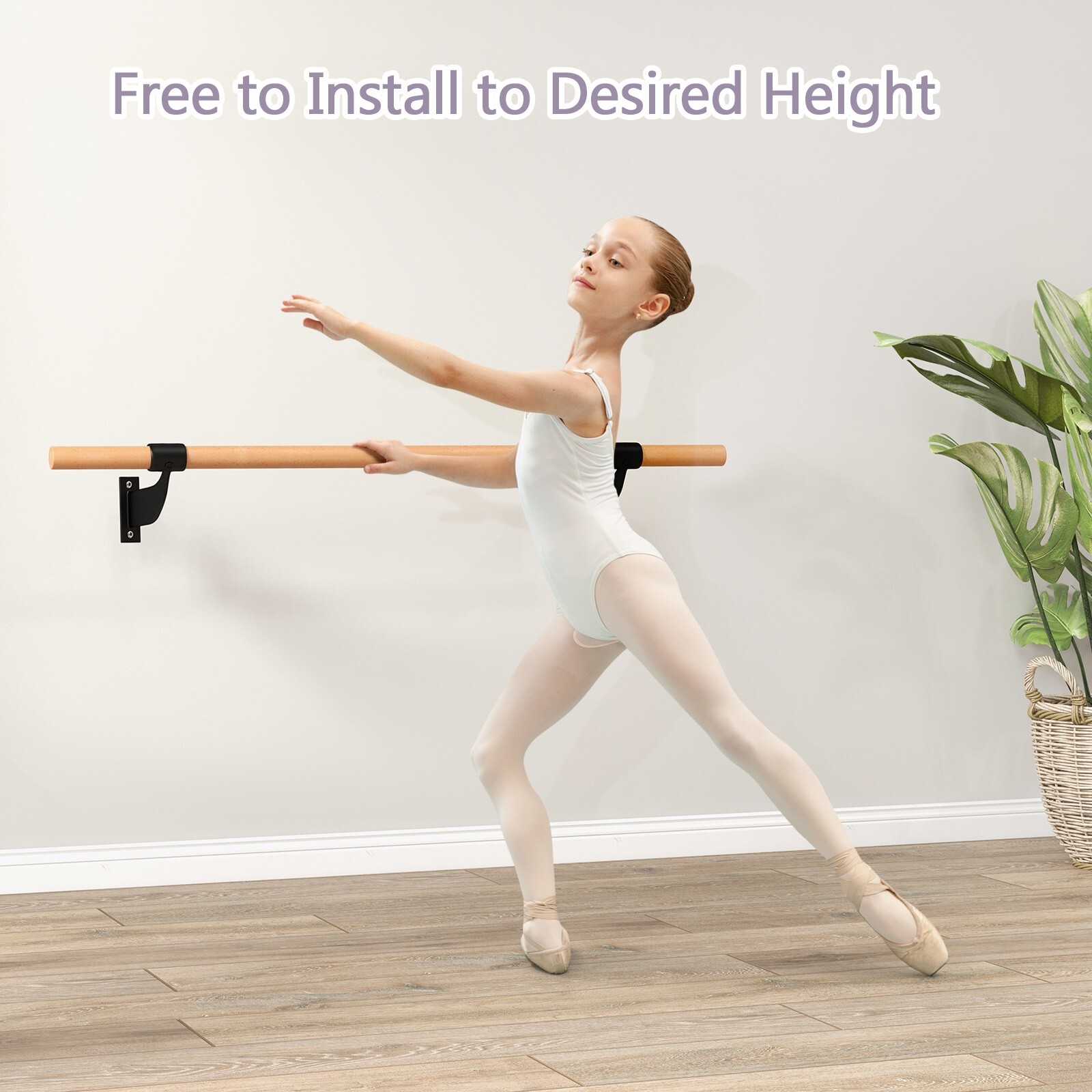 Wall-Mounted Ballet Barre 4 FT Single Ballet Bar Beech Wood Ballet ...