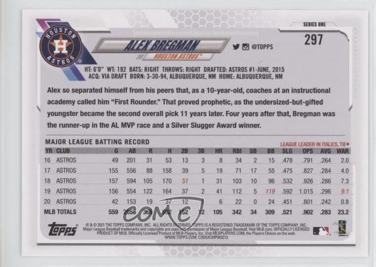 2021 Topps Alex Bregman (Fielding White Jersey) #297 f3f | eBay