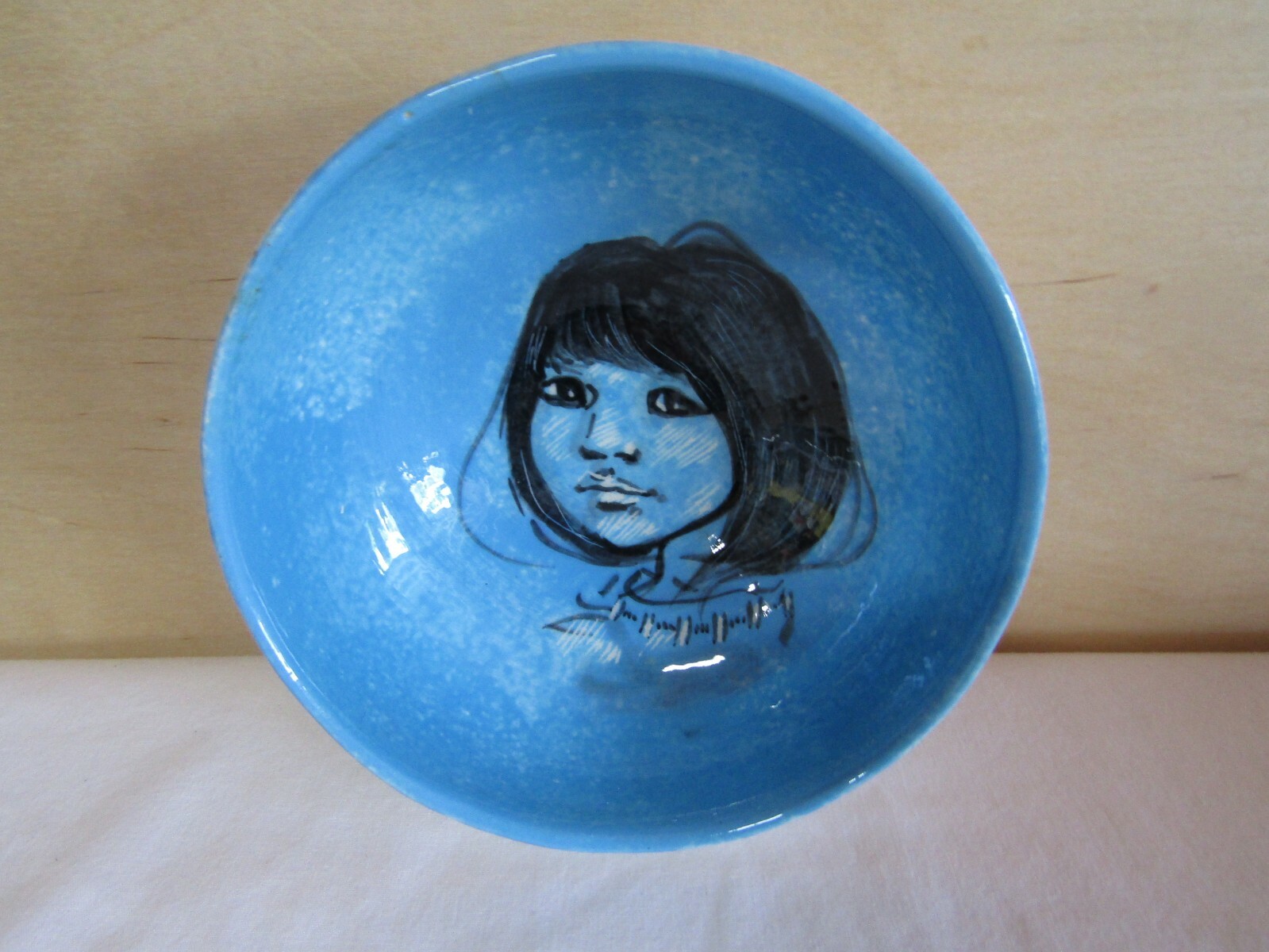 Vintage Rena Paradis de Santa Fe Navajo Girl Blue Hand Painted Bowl ...