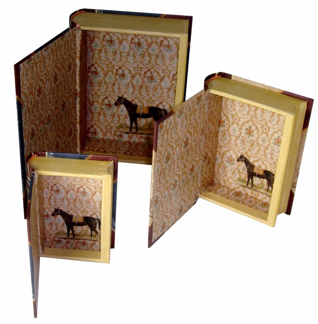 Punch Studio Set of 3 Small Nesting Decorative Book Boxes Equestrian ...