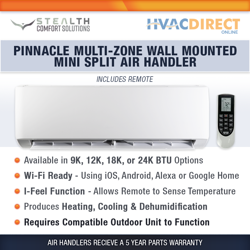 Stealth 9K, 12K, 18K, 24K BTU Wall Mount Multi-Zone Mini Split Air ...