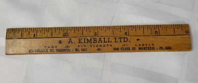 KIMBALL PIN TICKETS TAGS LABELS ADVERTISING WOOD RULER ANTIQUE VINTAGE ...