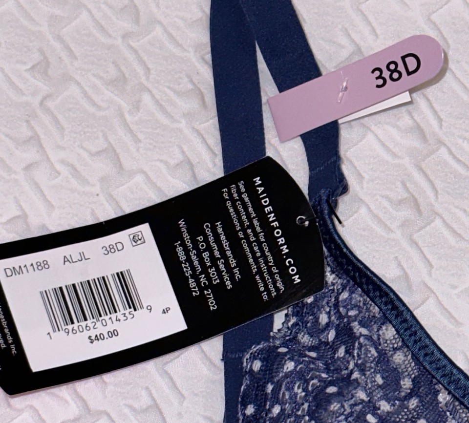 MAIDENFORM Pure Comfort WireFree Navy Blue Lace Bralette Bra 36C 36D ...