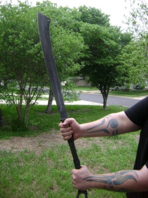 35 Inches BLACK Leather Wrapped Machete , Sharp Edge Long Handle ...