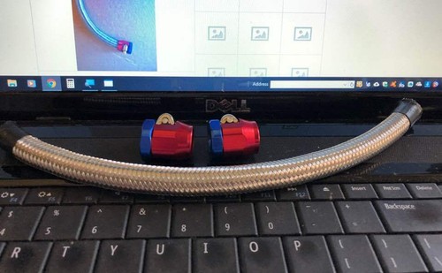 Braided Stainless Steel Fuel Line Kit 3/8" I.D. x 8" Red/Blue Worm Gear ...