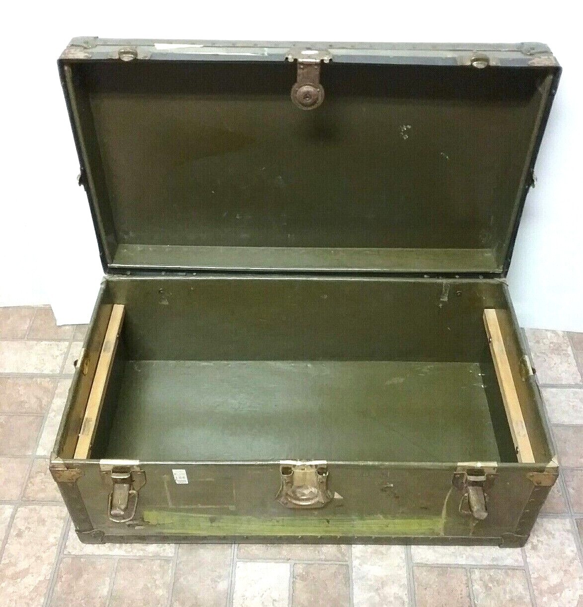 VTG. 1932 US Military Foot Locker METAL Storage Chest Trunk Green | eBay