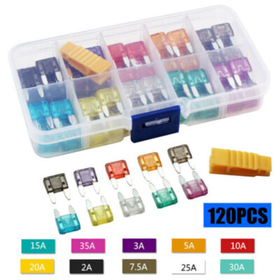 120PCS/Set Mini Car Fuses 2A-35A Micro Bike Van Auto Fuse Mini Blade ...