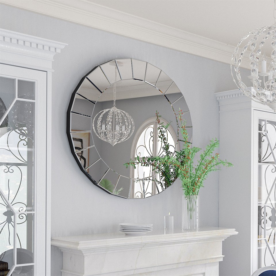 XXL Large Round Art Decor Wall Mirror Entry Living Room Venetian Ornate ...