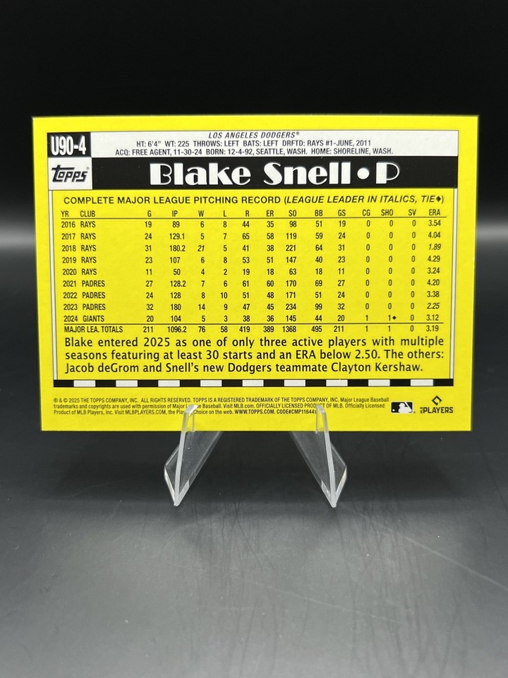 2025 Topps Update Series Blake Snell 35th Anniversary Rainbow Foil #U90 ...