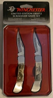 NEW WINCHESTER 2009 2 PC LIMITED EDITION ERSATZ SCRIMSHAW KNIFE SET 33 ...