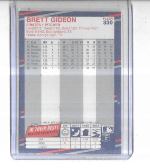 1988 Fleer #330 Brett Gideon Pittsburgh Pirates | eBay