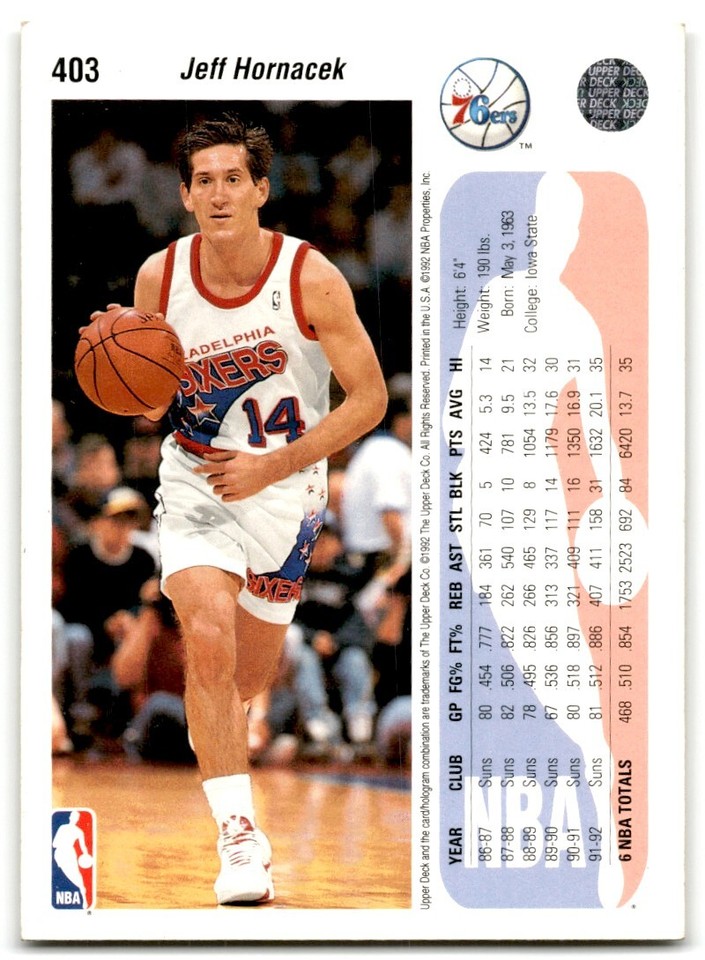 1992-93 Upper Deck Jeff Hornacek Philadelphia 76ers #403 | eBay