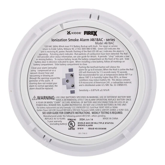 LOT OF 4 KIDDE i4618AC Firex Hardwired Smoke Detector W/ Battery Backup ...