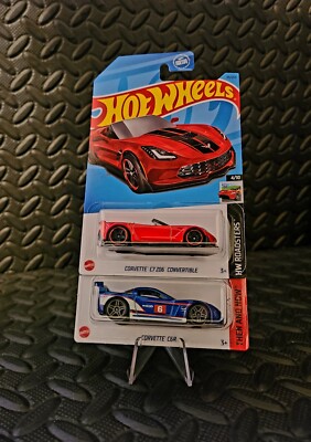 🔥2023 Hot Wheels Red Corvette C7 Z06 Convertible & Blue Corvette C6R ...