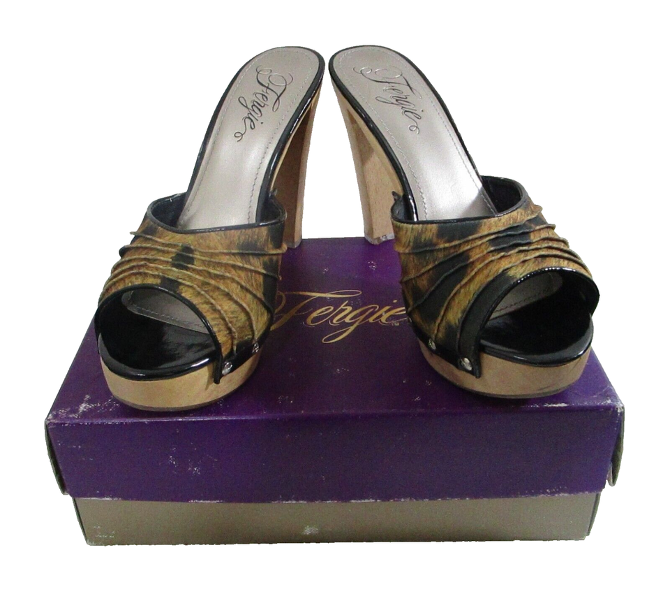 NIB Fergie Hava Peep Toe Platform Pumps Womens Shoes 9 Black Leopard ...