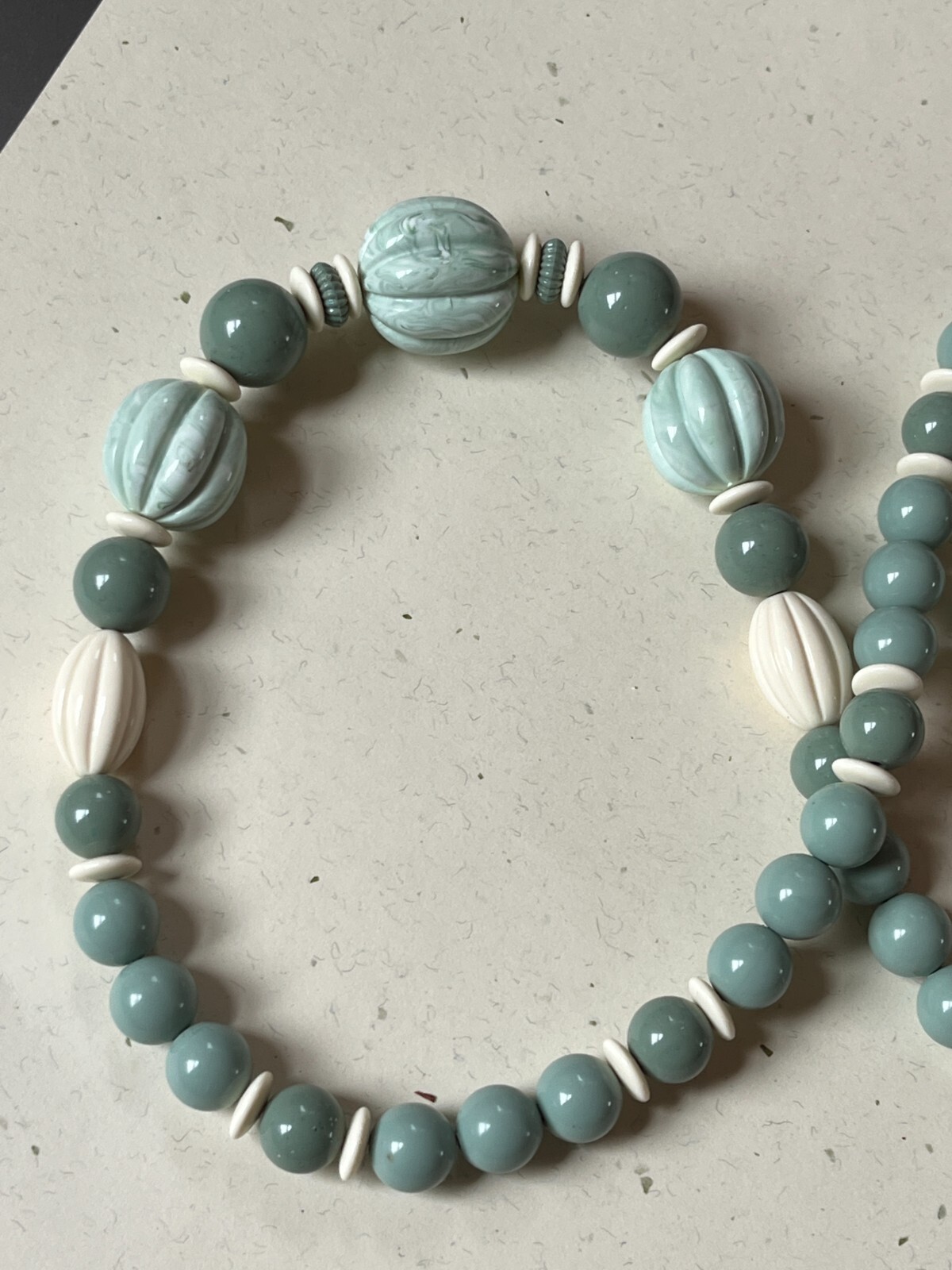 Vintage Demi Cream & Sage Green Round Disk & Ridged M… - Gem