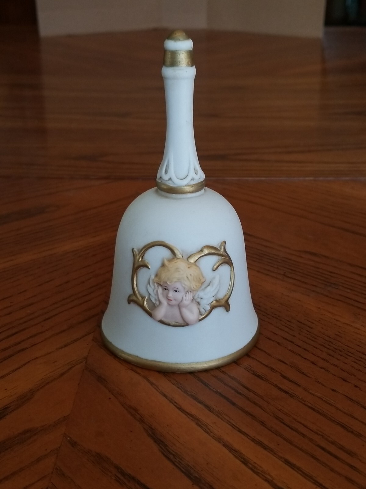 Vintage Homco Bisque Porcelain Angel Bell 1441 Gold Trim Religious ...