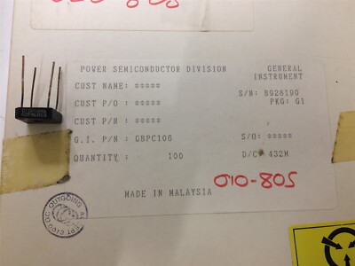 GBPC106 GI Diode Rectifier Bridge Single 600V 2A 4-Pin Case 10 PIECES ...
