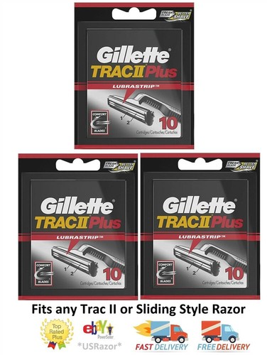 30 Gillette Trac II PLUS cartridges Blades Razor Handle Shaver Refills ...