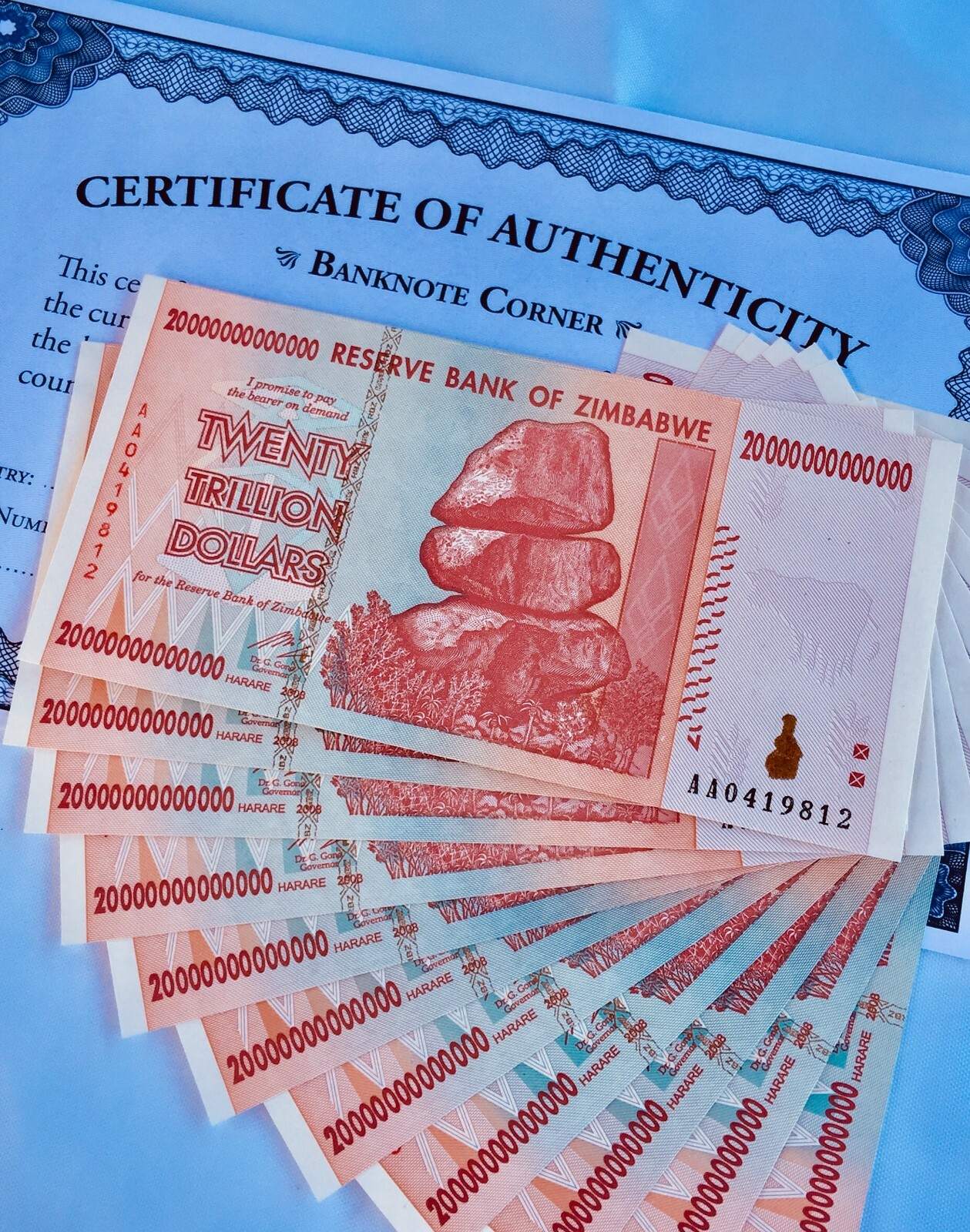 2008 20 TRILLION DOLLARS ZIM ZIMBABWE AA SERIES P89 UNCIRCULATED