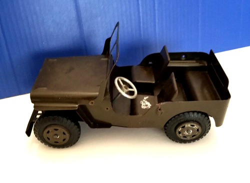 Vintage Green Marx Willys Pressed Steel Jeep army Lumar wheels NICE ...