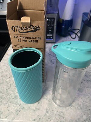 MASONTOPS Mason Jar Hydration Kit Glass Water Bottle Teal Neoprene ...