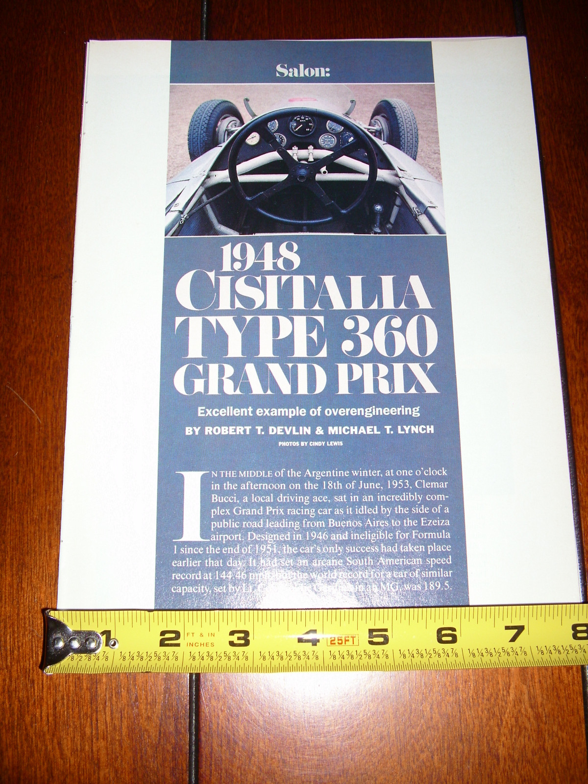 1948 CISITALIA TYPE 360 GRAND PRIX RACE CAR ***ORIGINAL 1989 ARTICLE ...