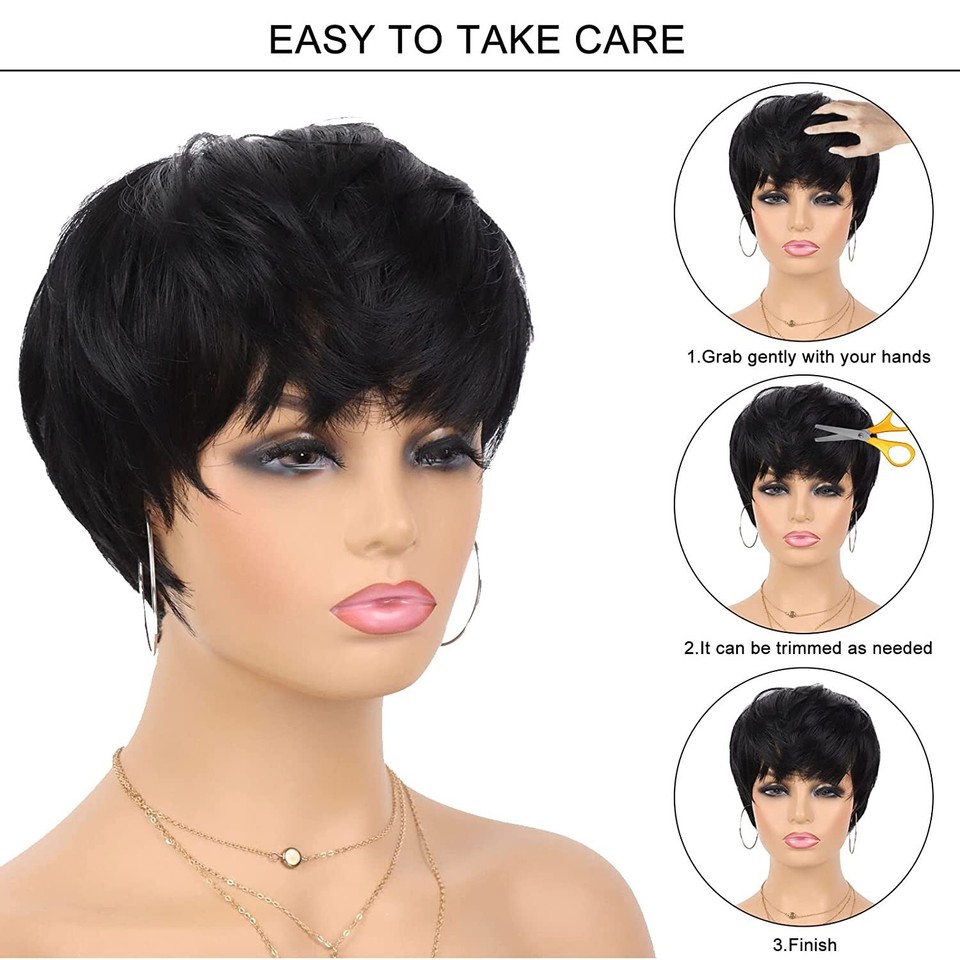 Pixie Human Hair Black Short Cuts Wigs Brazilian Women Hairstyles ...