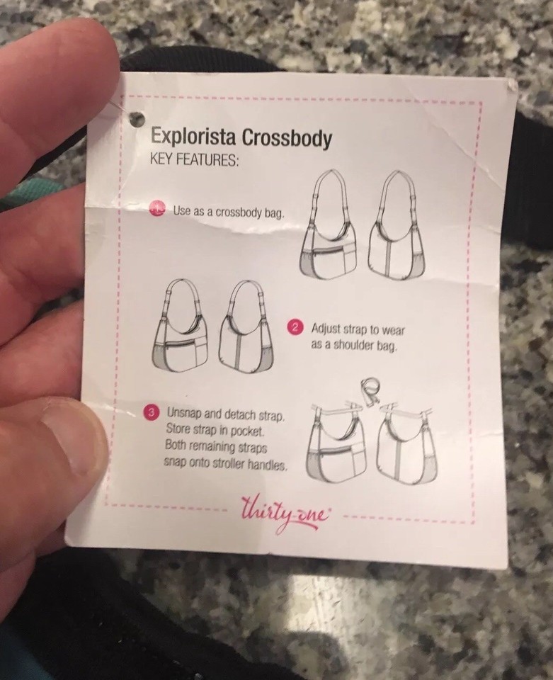 Thirty-One Explorista Teal & Black Tote Diaper/Gym Bag Adjustable ...