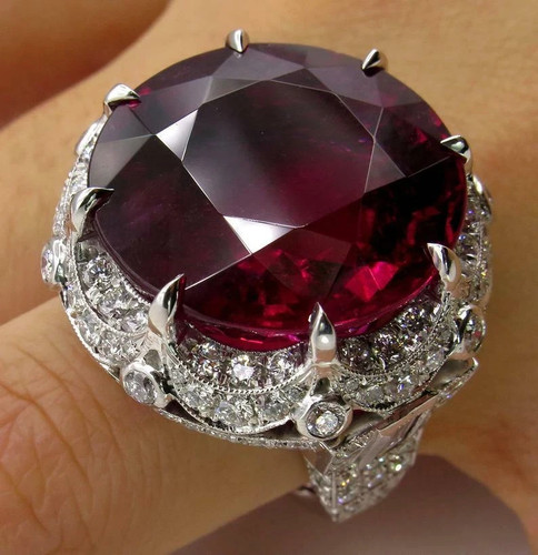 Huge Vintage Lab-Created 50.63CT Round Red Ruby fancy 925 Silver ...